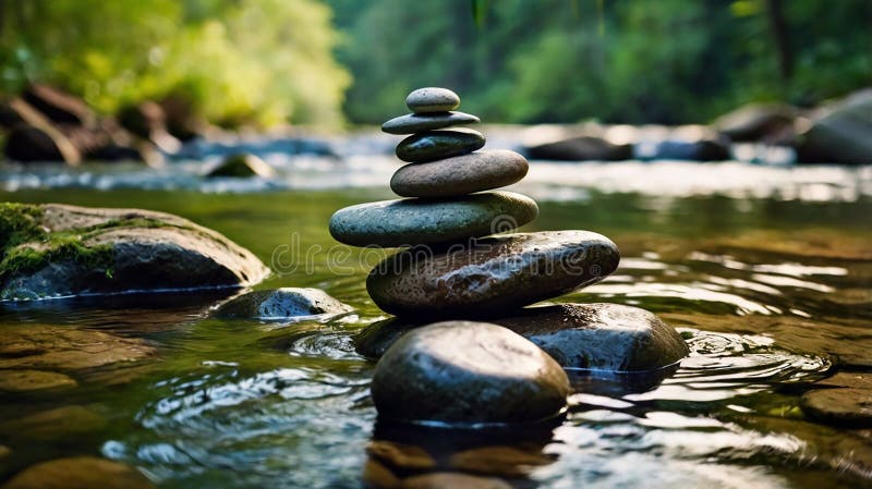 Stack of Five Smooth Stones Balanced on a Rock Stock Illustration ...