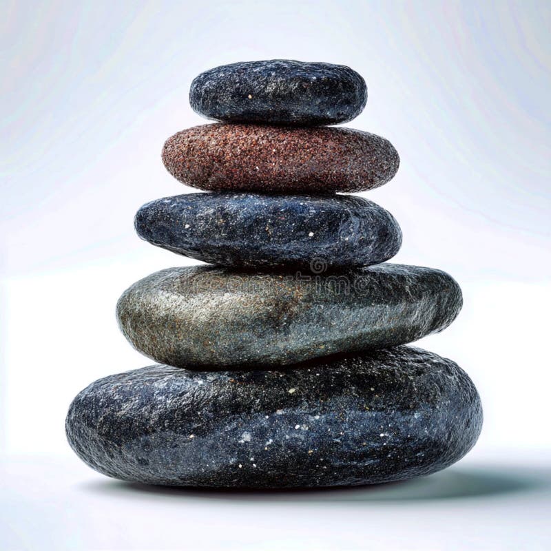 A Stack of Five Smooth Stones Balanced on a White Background Stock ...