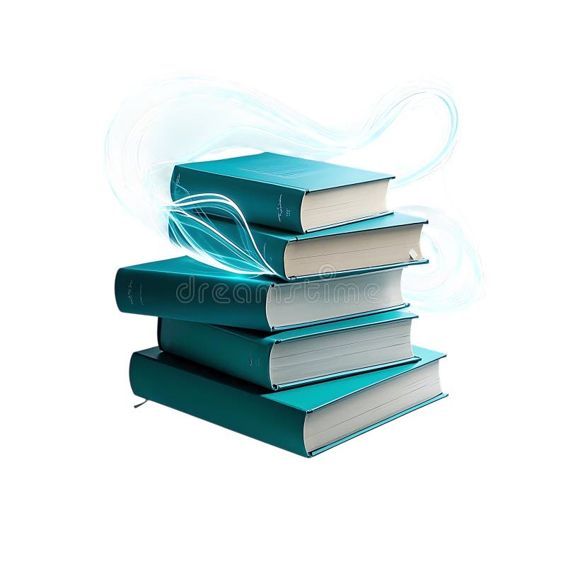 A Stack of Five Teal Colored Books with White Pages and an Abstract ...
