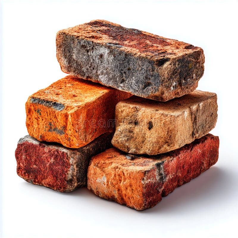 A Stack of Five Weathered Bricks on a Bright White Surface Stock ...