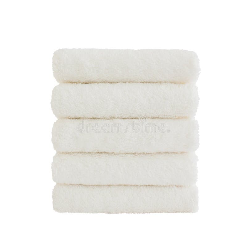Stack of Five White Bath Towels Isolated Over White Stock Photo - Image ...