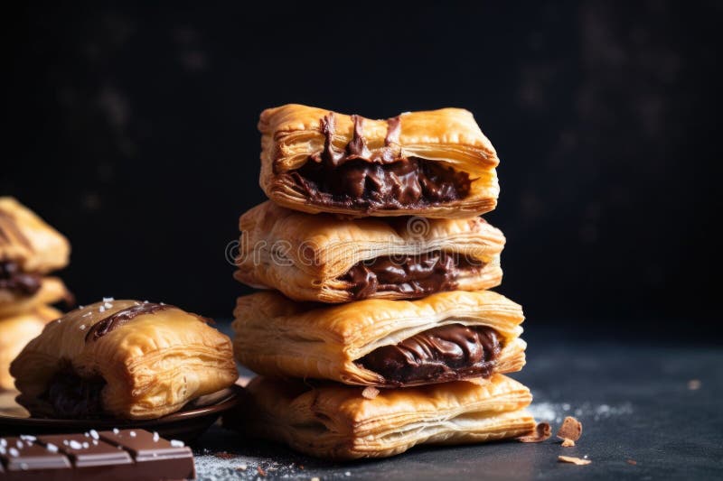 Stack of Flaky Puff Pastries Filled with Chocolate and Hazelnut Spread ...