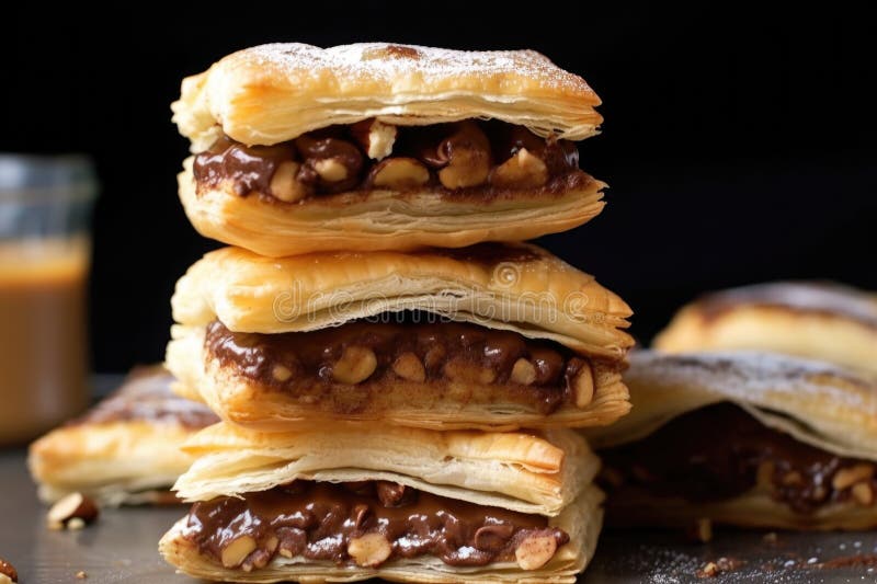 Stack of Flaky Puff Pastries Filled with Chocolate and Hazelnut Spread ...
