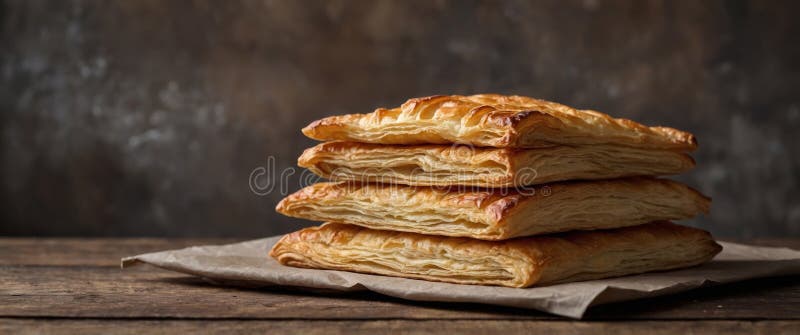 Stack of Flaky Puff Pastry on a Rustic Table. Stock Image - Image of ...