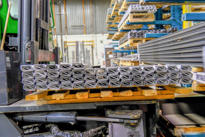 Stack of Flashing on a Forklift in Factory Stock Photo - Image of ...