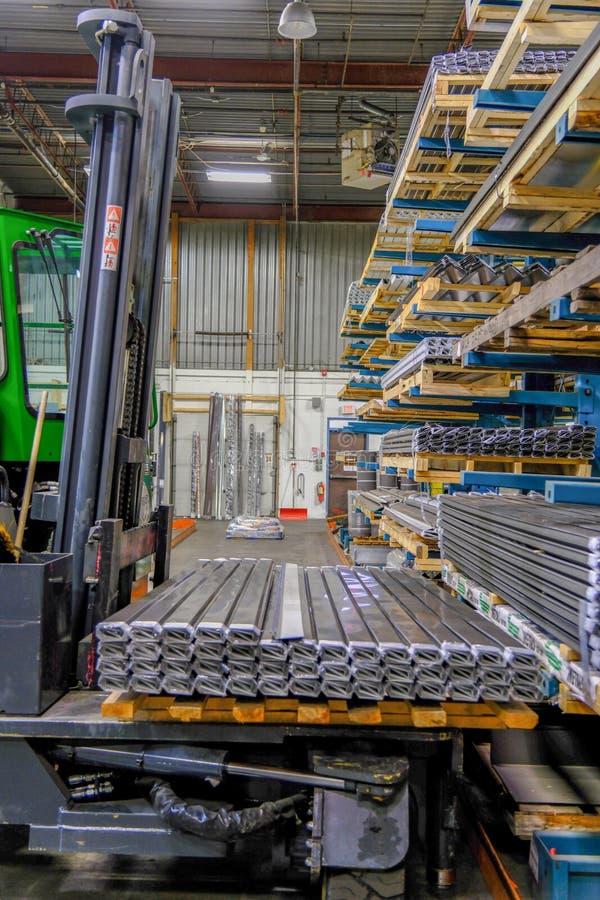 Stack of Flashing on a Forklift in Factory Stock Photo - Image of ...