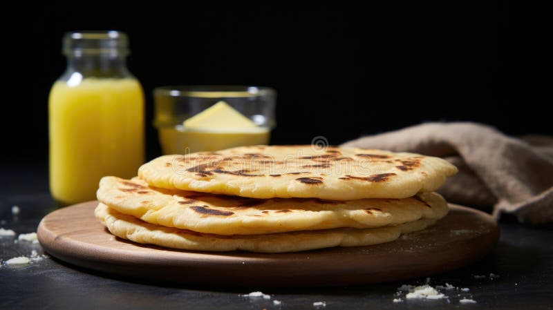 Stack of Flat Bread on Wooden Plate Stock Photo - Image of rustic ...