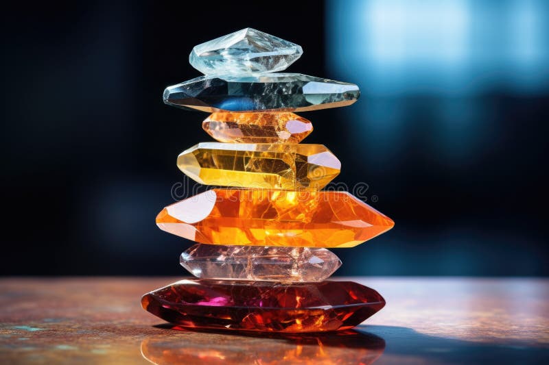 Stack of Flat Crystals Balancing on a Table Stock Image - Image of ...
