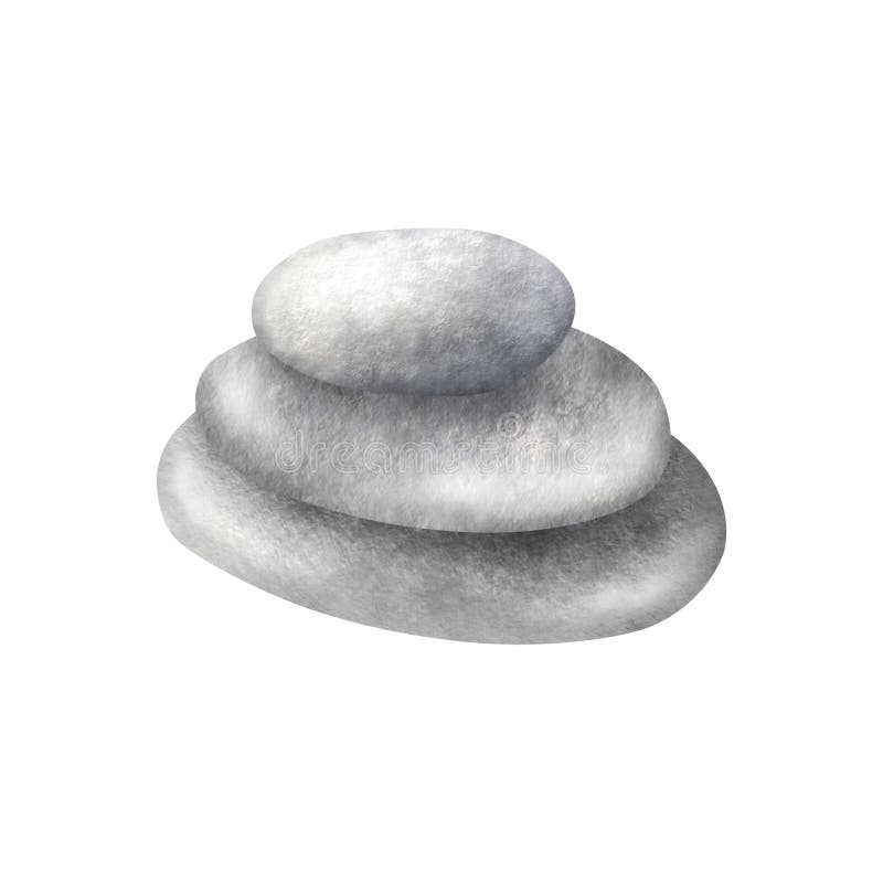 Stack of Flat Grey Pebbles. Hand Drawn Watercolor Illustration of ...