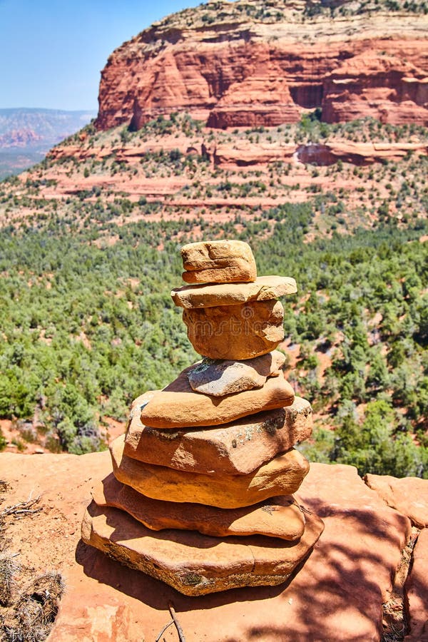 Stack of Flat Red Rocks with a Large Multicolored Red Outcropping in ...