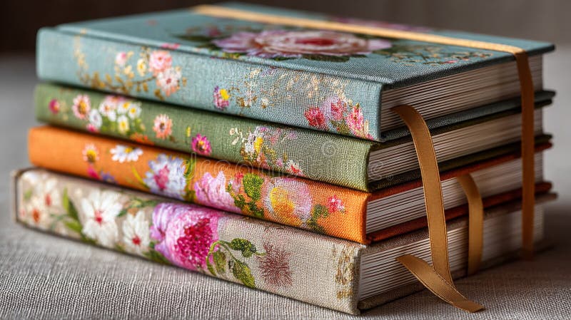 Stack of Floral Notebooks on a Textured Surface Stock Illustration ...