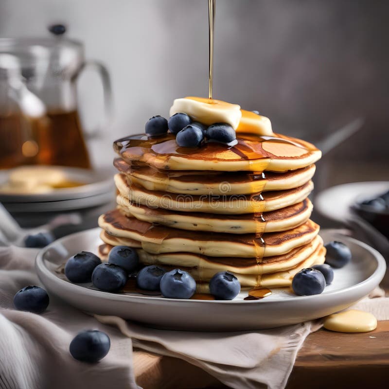A Stack of Fluffy Blueberry Pancakes with a Drizzle of Maple Syrup3 ...