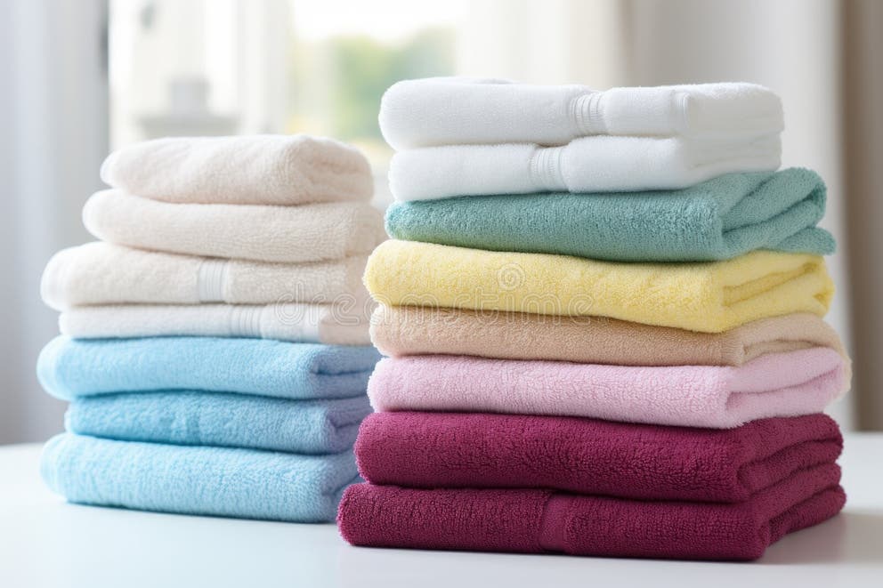 A Stack of Fluffy, Clean Towels for Drying Off Stock Illustration ...