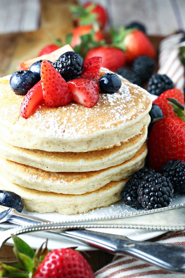 Stack of Fluffy Pancakes with Berries Stock Image - Image of stack ...