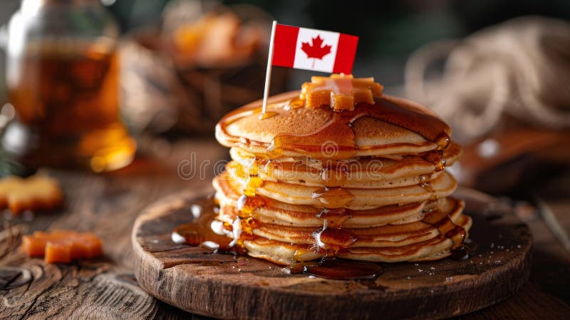 Stack of Fluffy Pancakes Drizzled with Golden Maple Syrup, Decorated ...