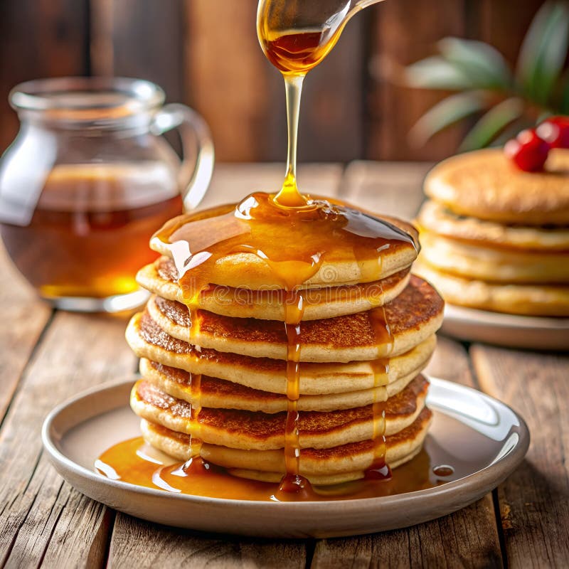 Stack of Fluffy Pancakes Drizzled with Maple Syrup, Ai-Generated Images ...