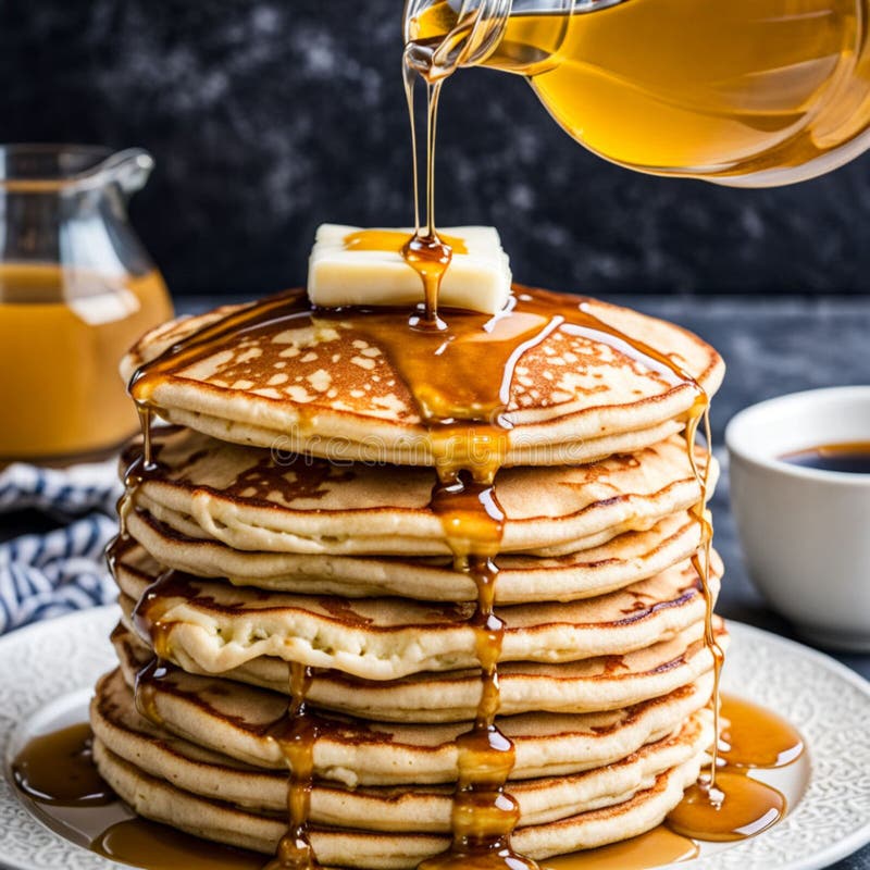 A Stack of Fluffy Pancakes with Maple Syrup Drizzle Stock Illustration ...