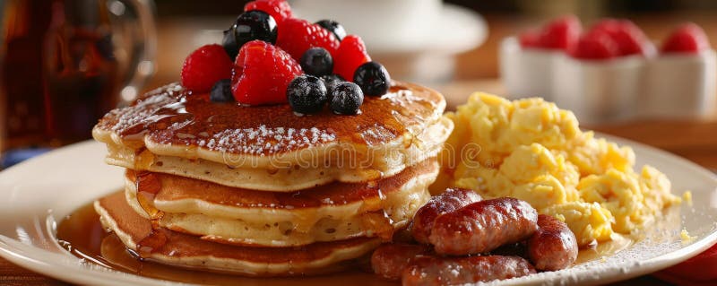 A Stack of Fluffy Pancakes Topped with Fresh Berries and a Drizzle of ...