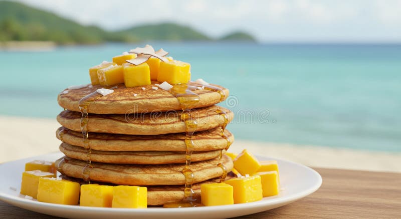 Tropical Pancakes with Mango Stock Image - Image of baking, food: 394993125