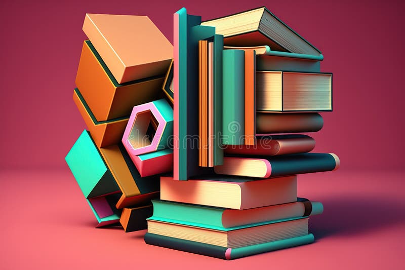 Stack of Flying Books with Levitation on Pink Background Stock ...