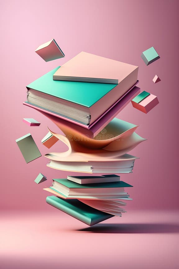Stack of Flying Books with Levitation on Pink Background Stock ...