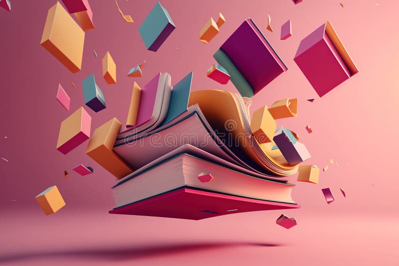 Stack of Flying Books with Levitation on Pink Background Stock ...