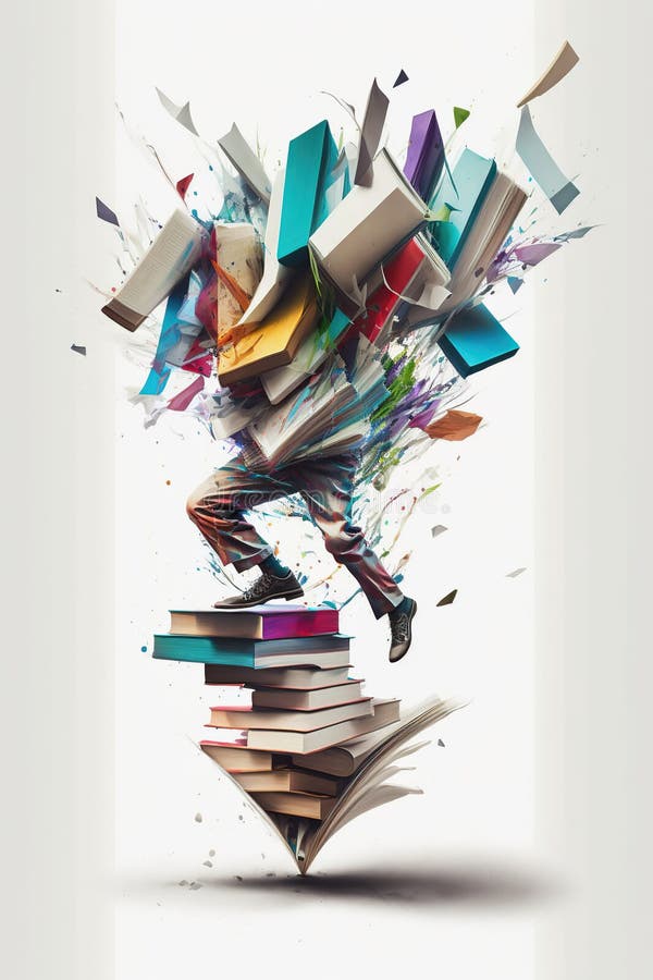 Stack of Flying Books with Levitation on White Background Stock ...