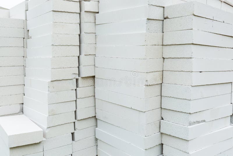 Stack Of White Lightweight Concrete Block, Foamed Concrete Block Stock ...