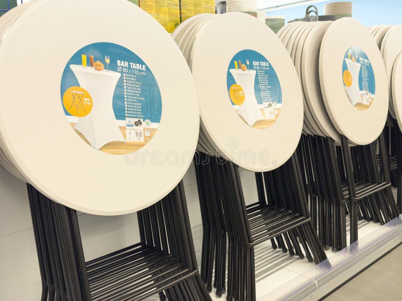 Stack of Foldable Bar Tables with Black Legs on Display in Store ...