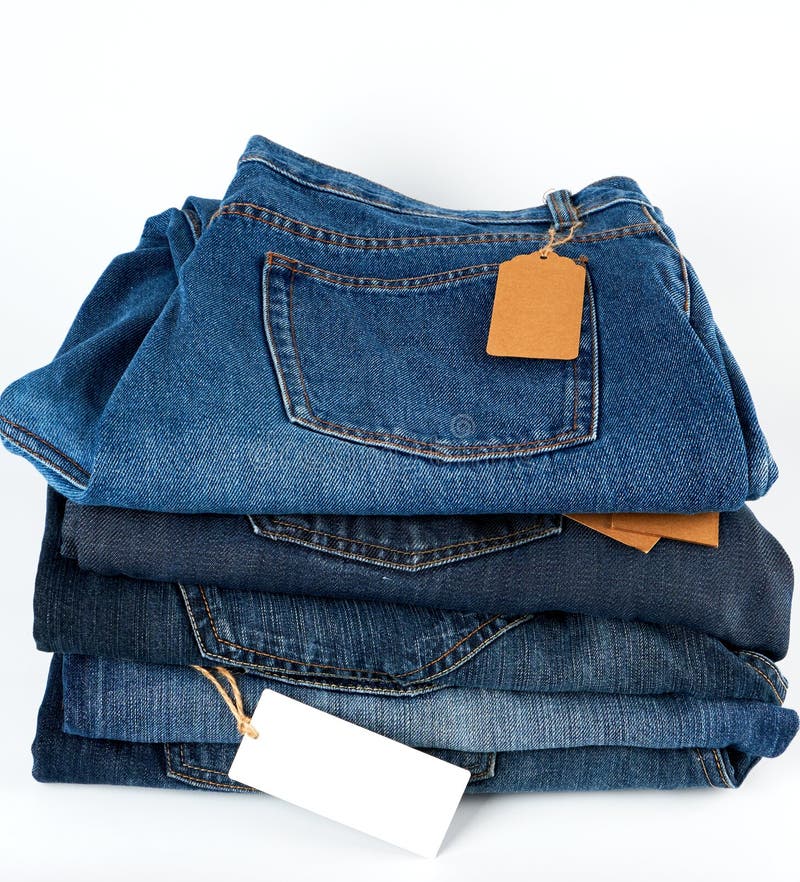 Stack of Folded Blue Jeans with Empty Tags Stock Image - Image of jeans ...