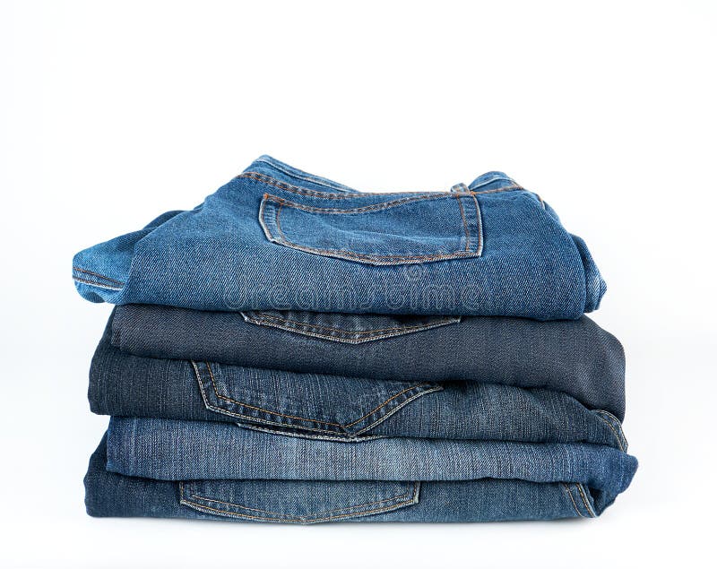 Stack of Folded Blue Jeans on a White Background Stock Image - Image of ...