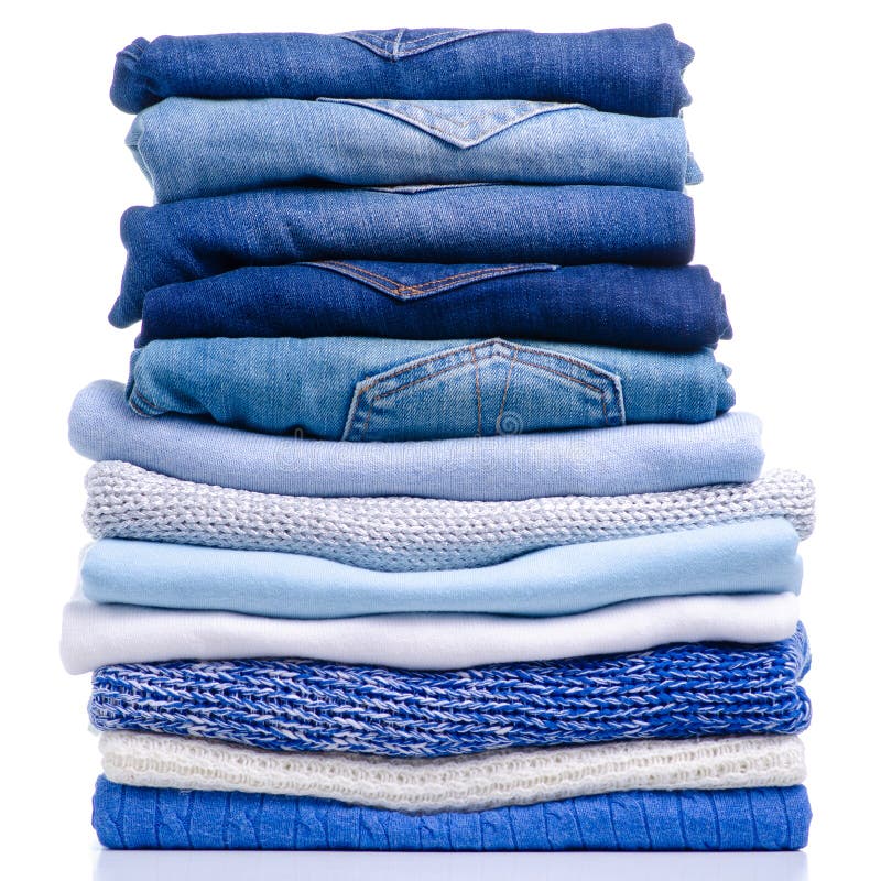 Stack Folded Blue Shirt Clothing and Jeans Stock Photo - Image of ...