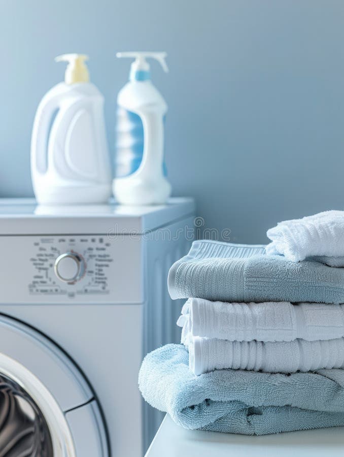A Stack of Folded, Clean Laundry Sits on a Countertop Next To a White ...