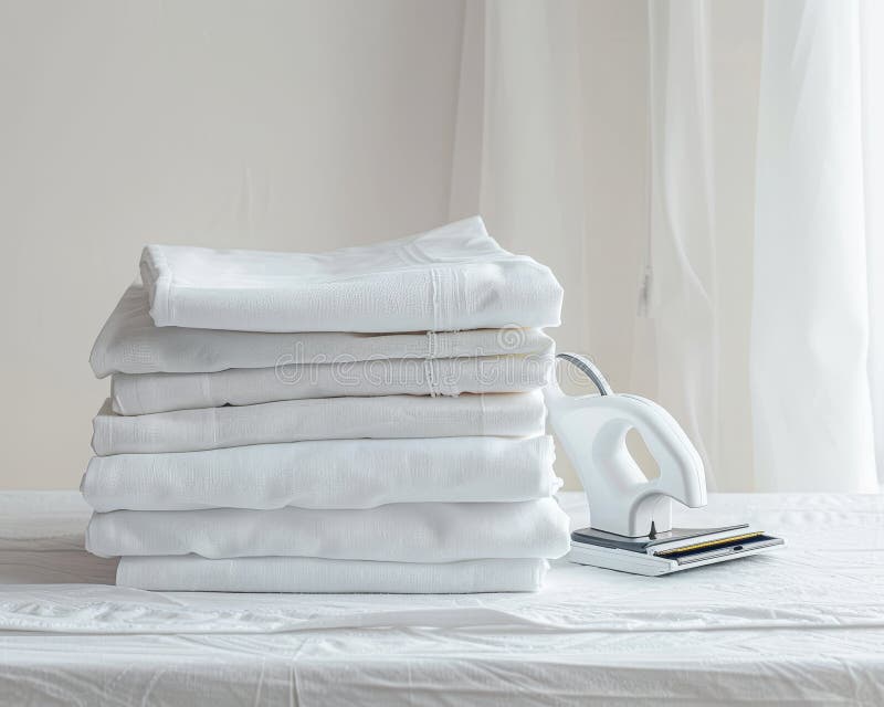 Stack of Folded Clean Sheets, Surgical Clothes, and Industrial Iron in ...