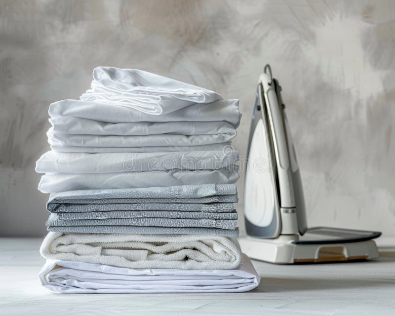 Stack of Folded Clean Sheets, Surgical Gowns, and Industrial Iron in an ...