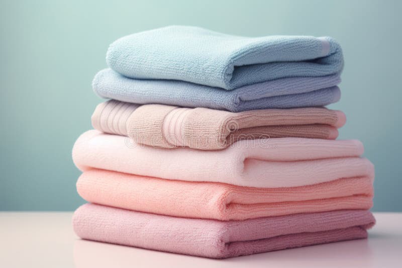 Stack of Folded Clean Soft Pastel Colored Towels. Generative AI Stock ...