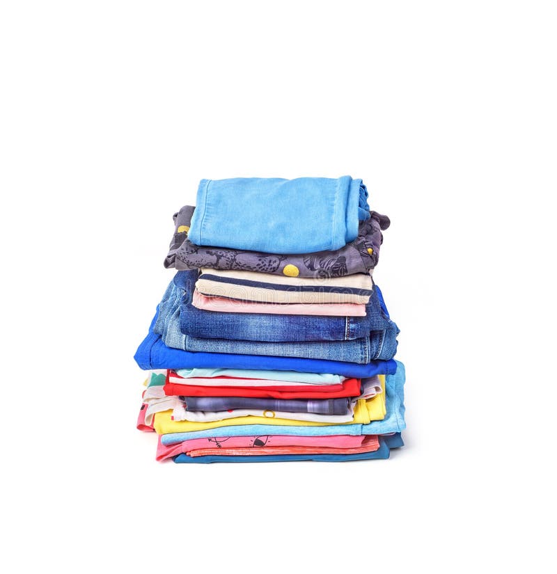 Stack of Folded Clothes Isolated Stock Image - Image of pupil, green ...