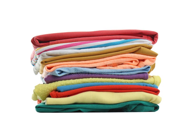 Stack of Folded Clothes Isolated Stock Photo - Image of housework ...