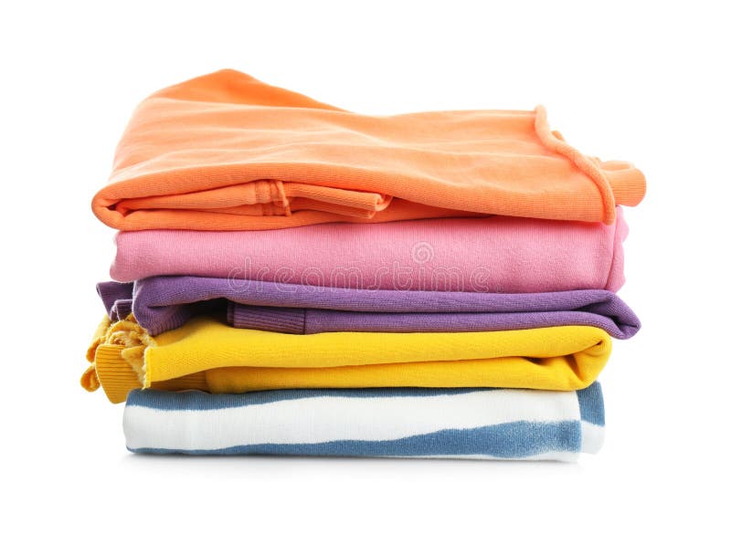 Stack of Folded Clothes Isolated Stock Photo - Image of color, cloth ...