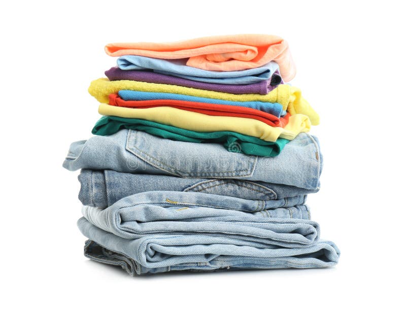 Stack of Folded Clothes Isolated Stock Photo - Image of attire, fashion ...
