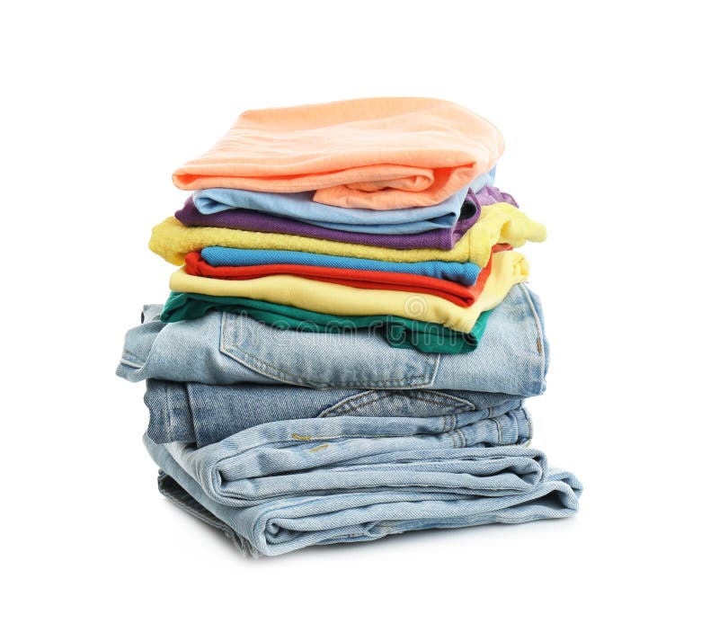 Stack of Folded Clothes Isolated Stock Image - Image of clean ...