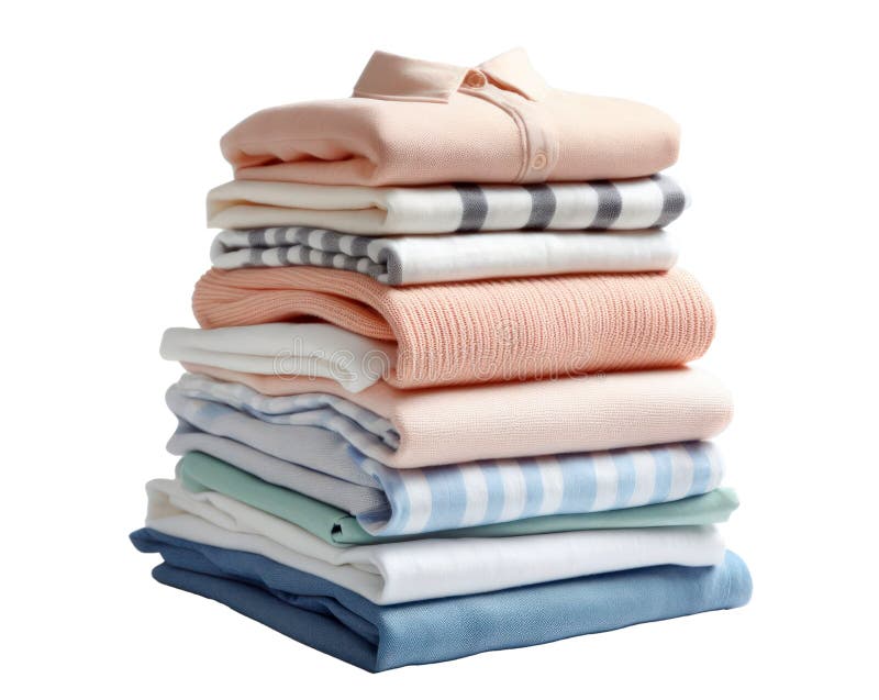 Stack of Folded Clothes. Pile of Clean Shirts Isolated on White ...