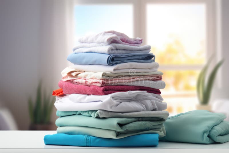 Stack of Folded Clothes Sitting on Top of Table. Can Be Used for Showcasing Clothing Items ...