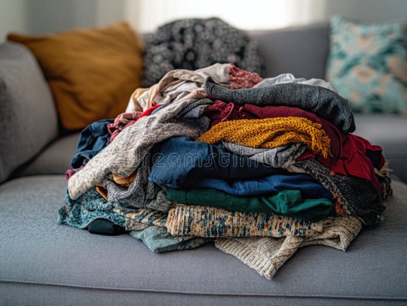 Folded Clothing Stack - Home Laundry Day Stock Image - Image of fashion ...
