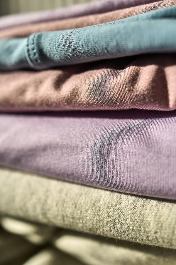 Stack of Folded Clothes Textile Stock Image - Image of contrast ...