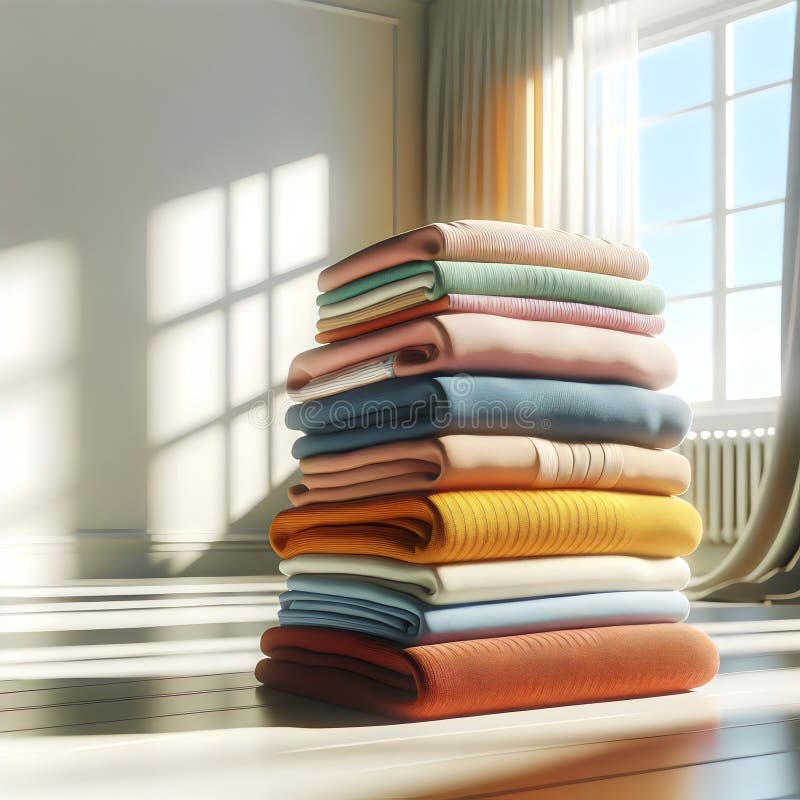 A Stack of Folded Clothes in a Variety of Colors and Textures, Creating ...