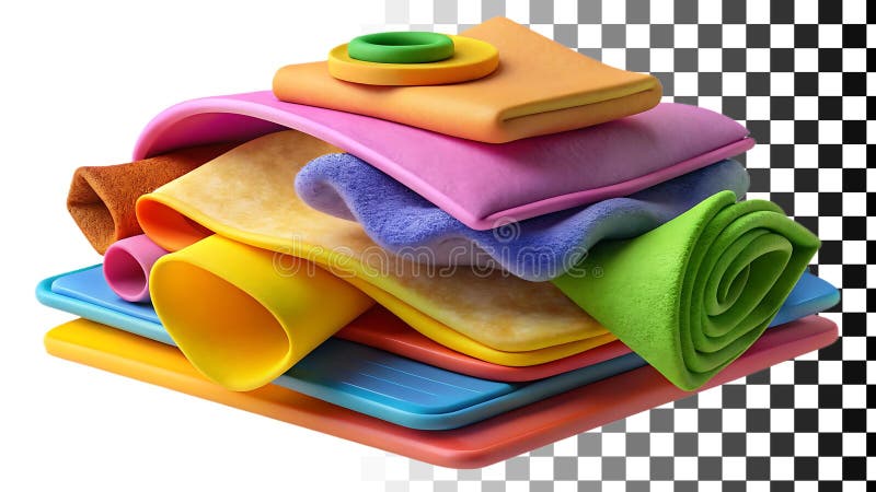 Stack Folded Colorful Soft Microfiber Cleaning Cloths Textile Png ...