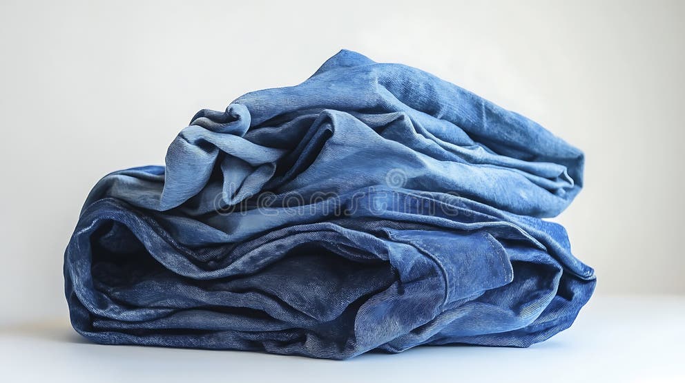Stack of Folded and Crumpled Blue Denim Jeans in Studio Light Stock ...