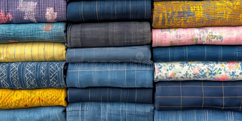 Stack of Folded Denim and Fabric, Textures and Patterns, Sustainable ...