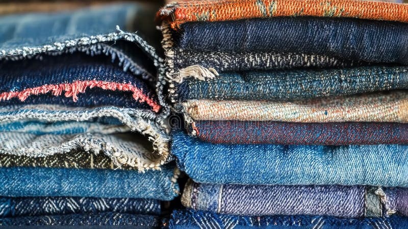 Stack of Folded Denim Jeans Showing Variety of Colors and Textures ...